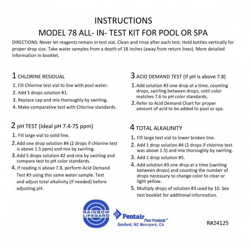 Pentair R151186 All-in-One 78HR Pool Water Testing Maintenance Kit